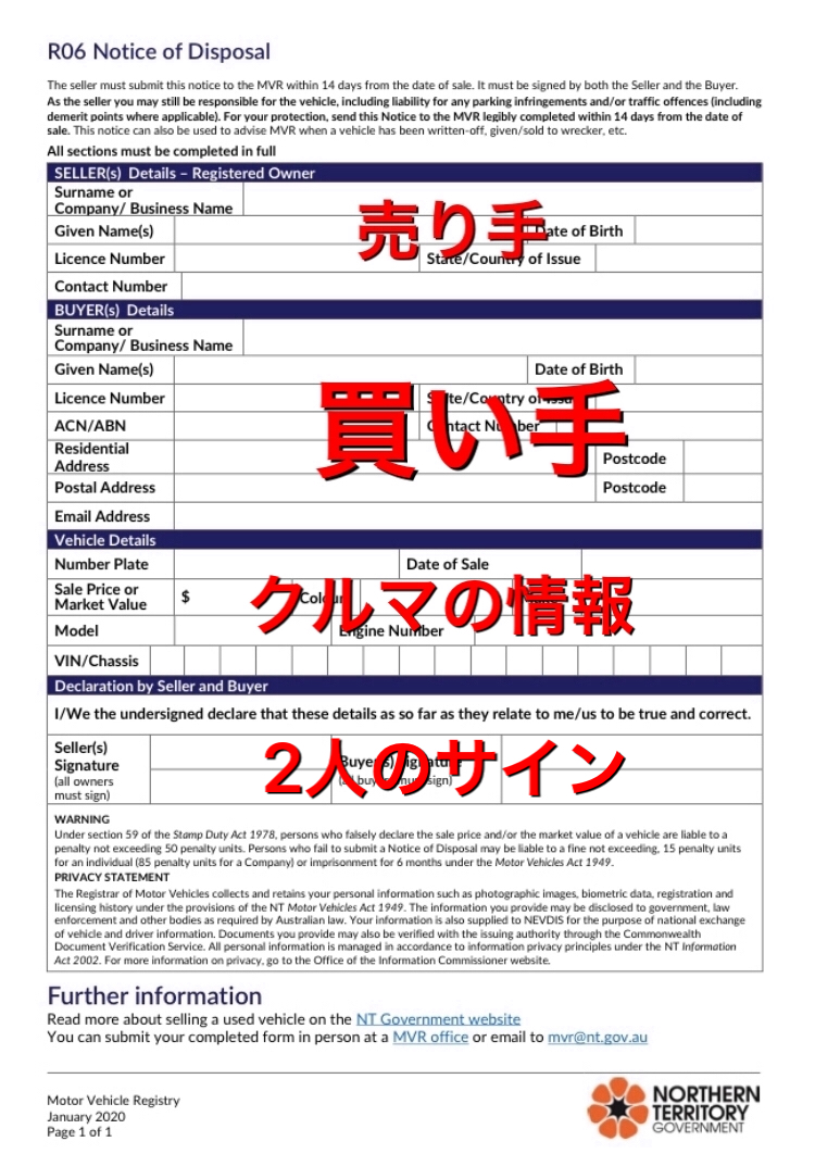 【NT州】 アリススプリングスで車の名義変更する方法！（クルマを売るときの手順） | Masa's Delivery Blog
